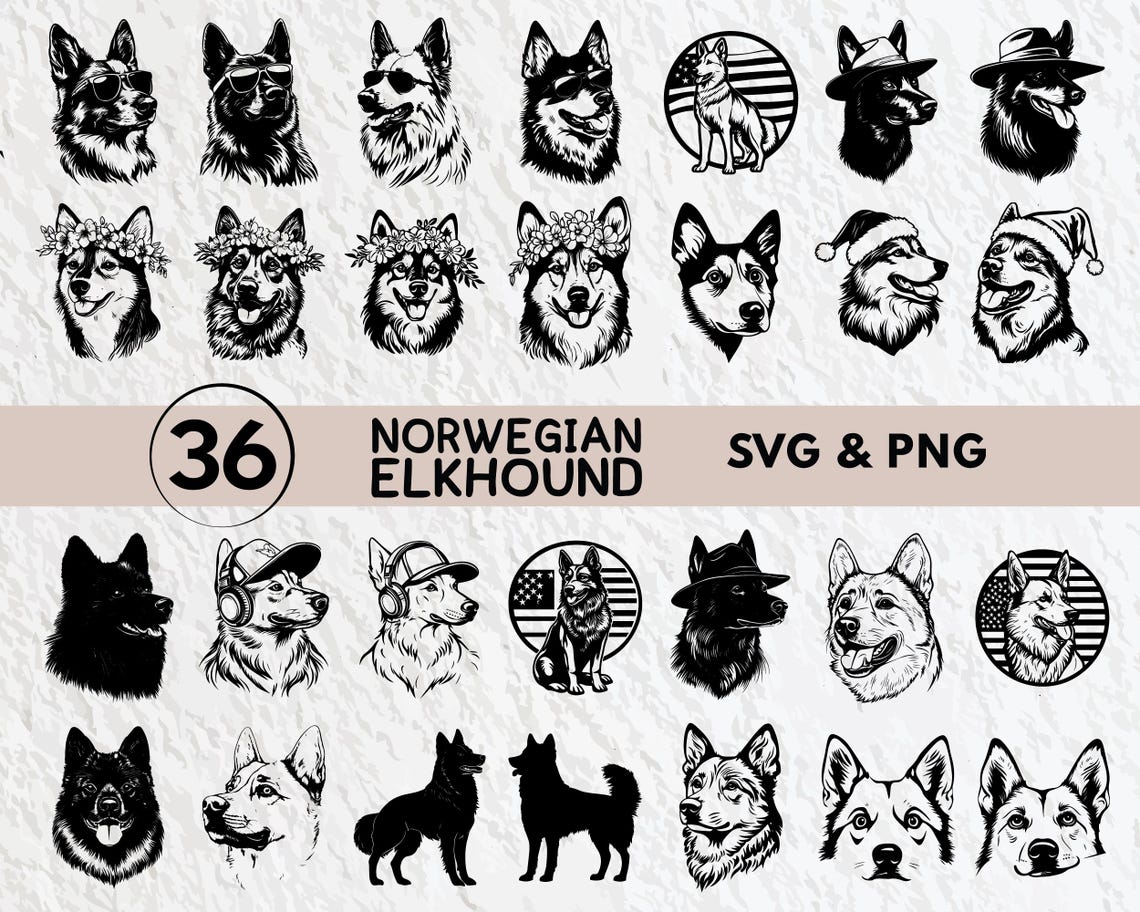 Norwegian Elkhound SVG Bundle: Dog Silhouette Clipart (PNG, SVG) - Etsy