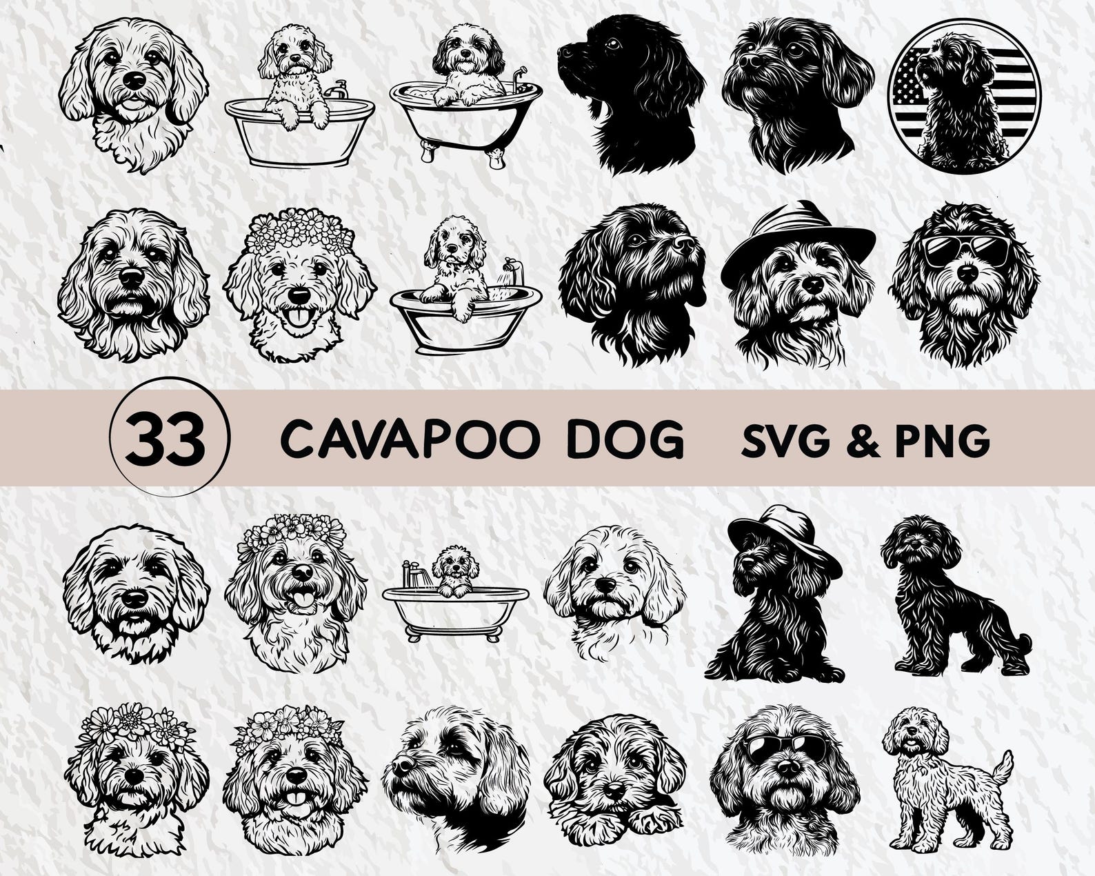 Cavapoo Dog Svg Bundle, Cavapoo Dog Silhouette, Cavapoo Dog Clipart Png ...