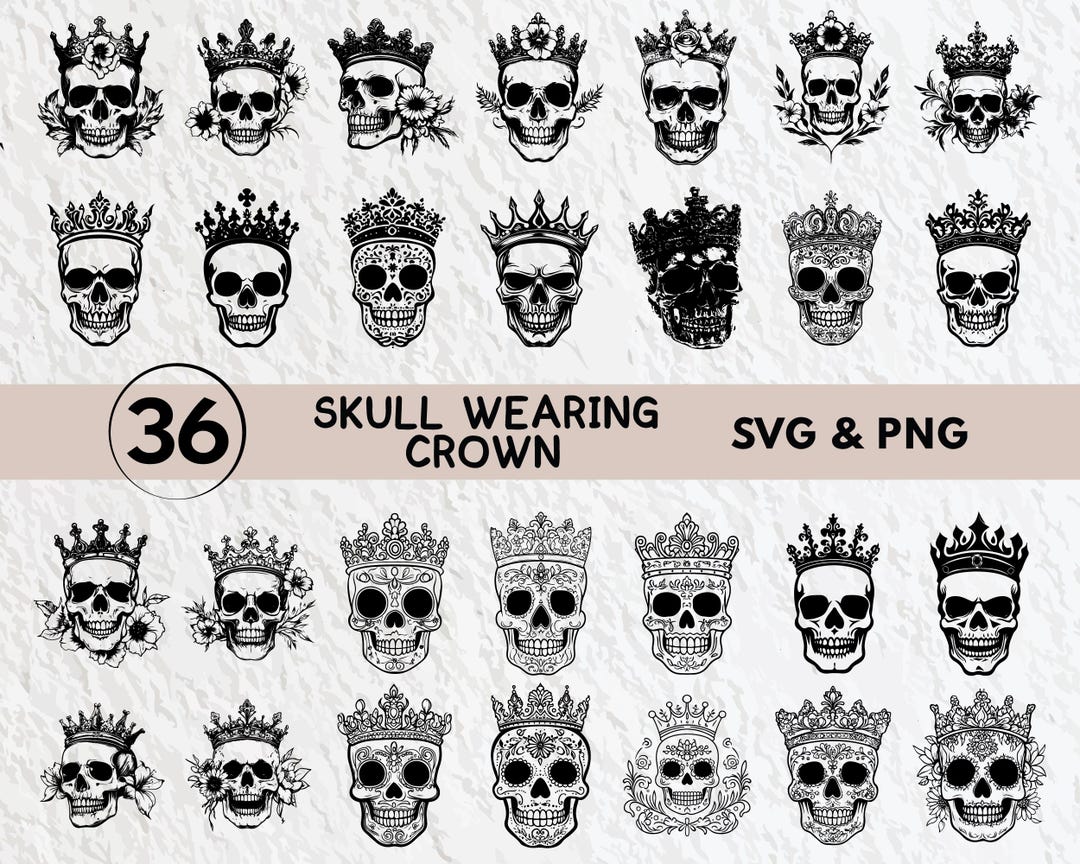 Skull Wearing Crown SVG Bundle: Vector Clipart, Logo Icon (PNG, SVG) - Etsy