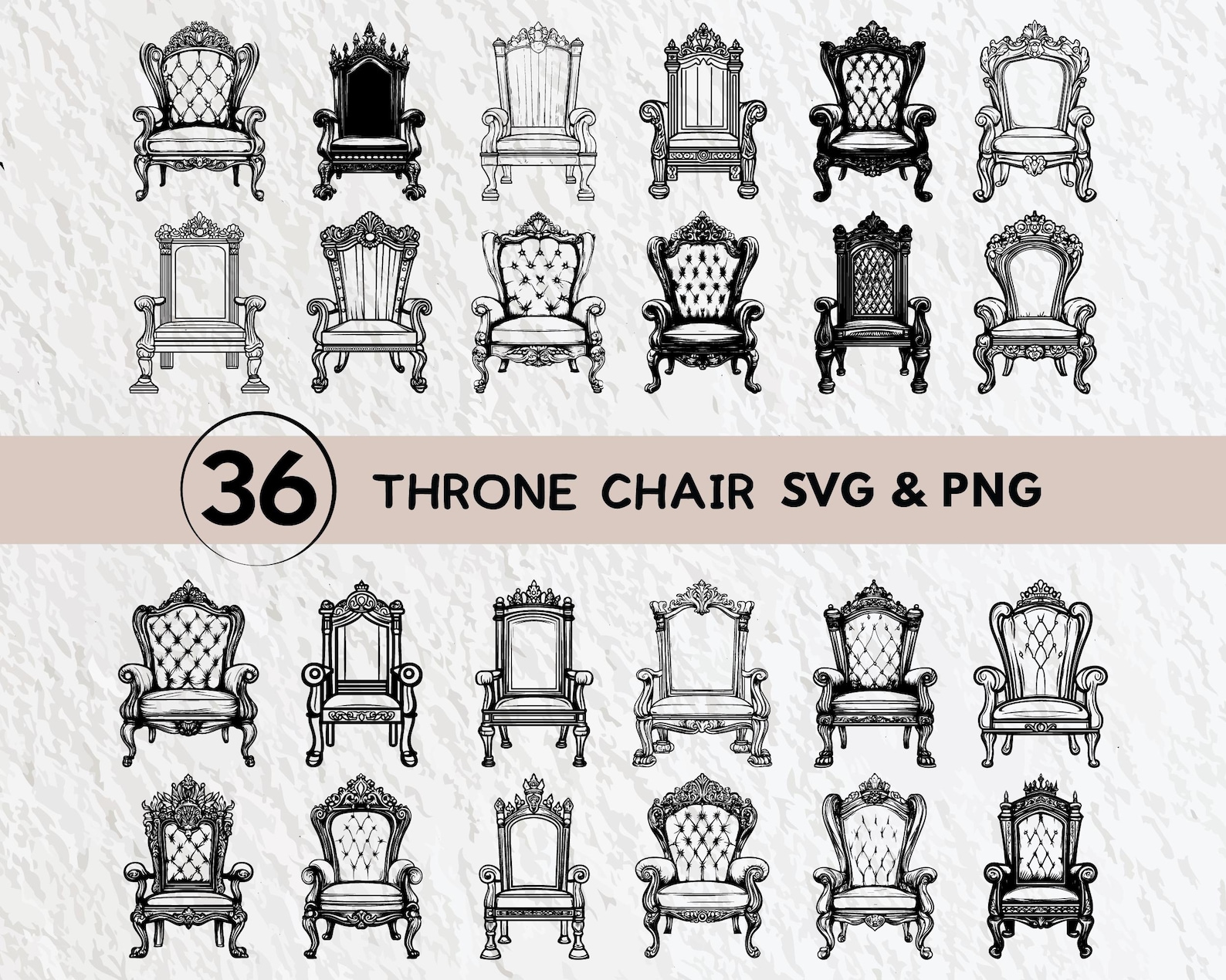 Throne Chair SVG Bundle: Royal Silhouette Clipart (PNG, Vector) - Etsy