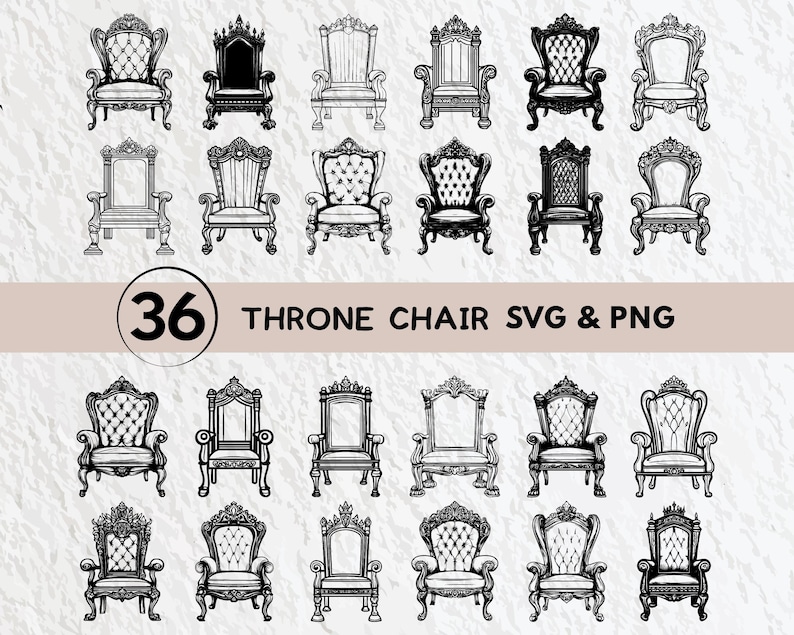 Throne Chair SVG Bundle: Royal Silhouette Clipart (PNG, Vector) - Etsy