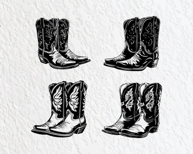 Cowboy Boots SVG Bundle: Silhouette Clipart, Vector Cut Files - Etsy