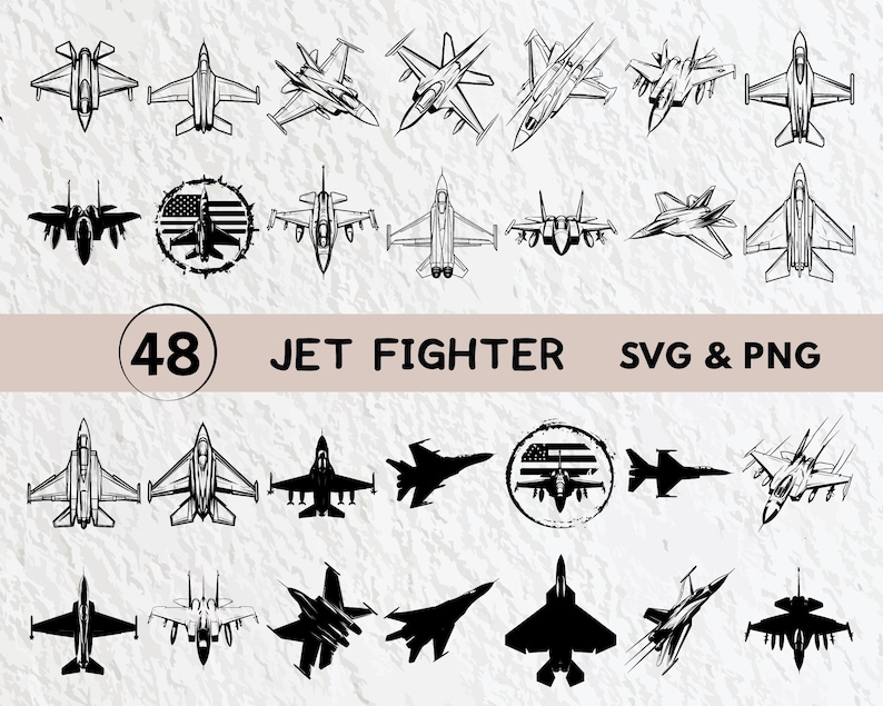Jet Fighter SVG Bundle: Silhouette Clipart, Vector Decal (PNG, SVG) - Etsy