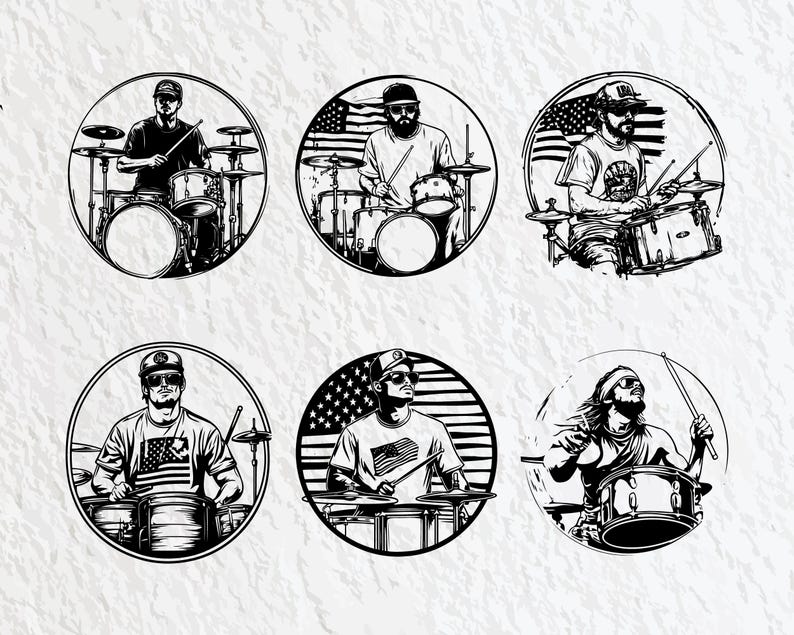 Drummer Silhouette SVG Bundle: Drummer Clipart, Vector, Logo (PNG ...