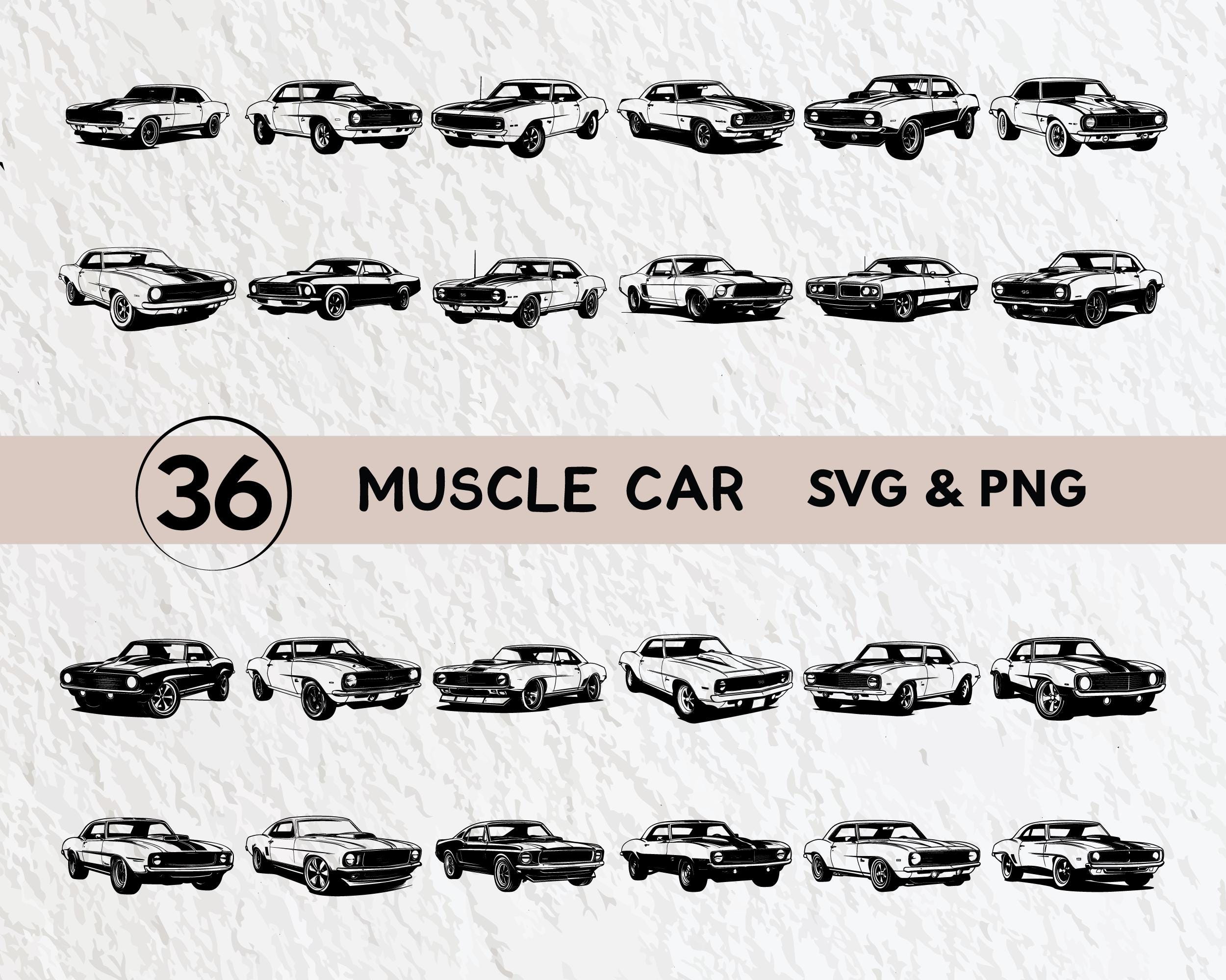 Muscle Car SVG Bundle: Silhouette Clipart, Logo Icon (PNG, Vector) - Etsy