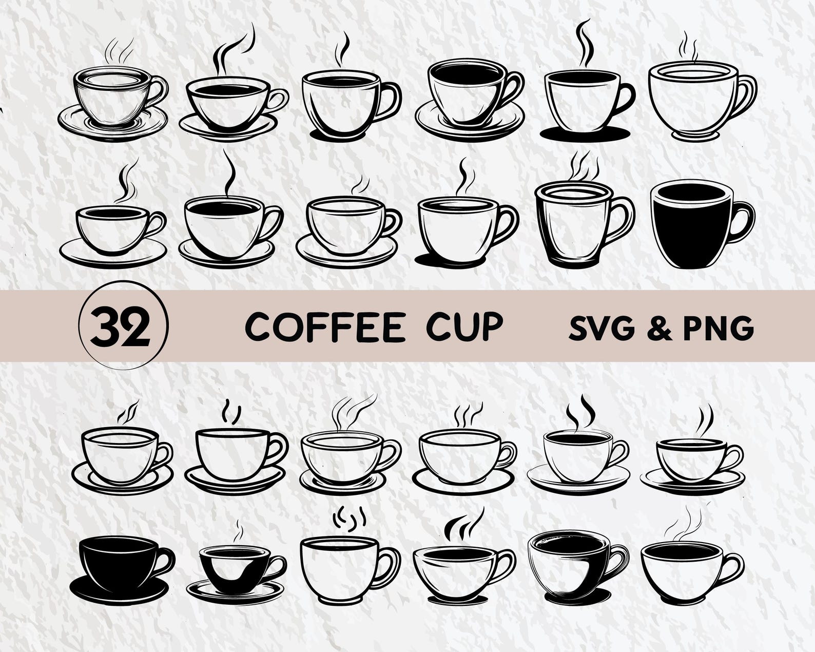 Coffee Cup SVG Bundle: Latte, Outline, Silhouette (PNG, Cricut) - Etsy