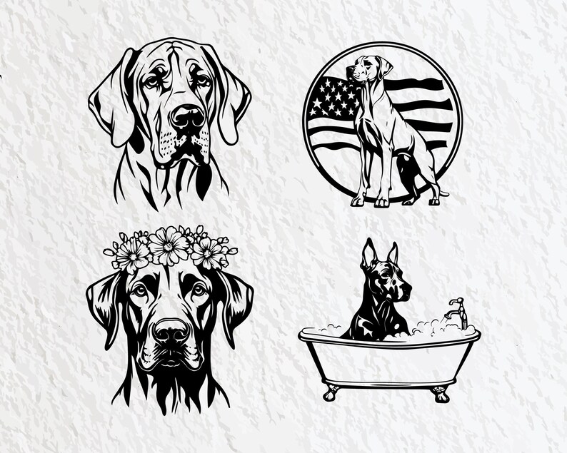 Great Dane Svg Bundle, Great Dane Silhouette, Great Dane Clipart Png ...