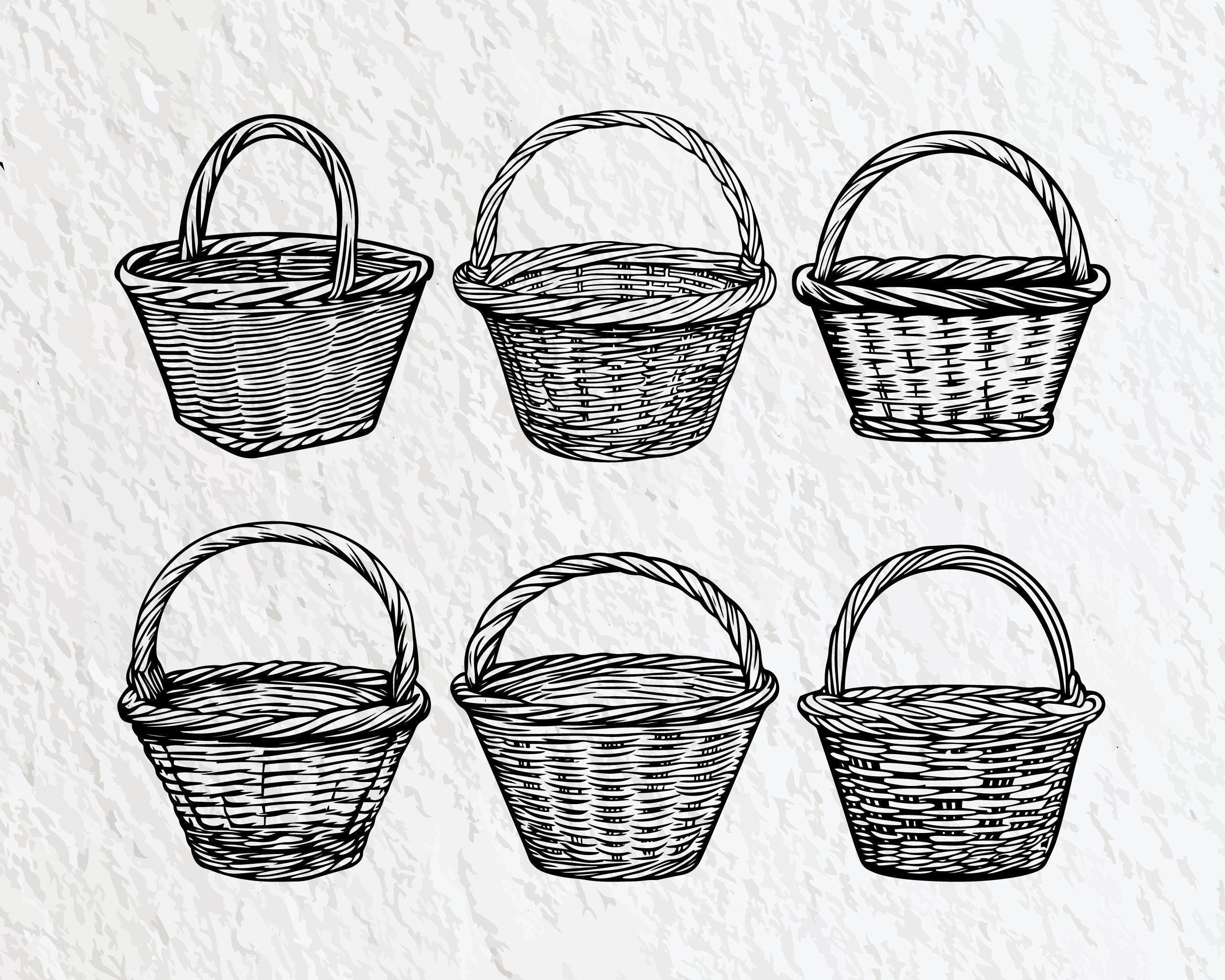 Wicker Basket SVG Bundle: Clipart, Silhouette, Outline (digital ...