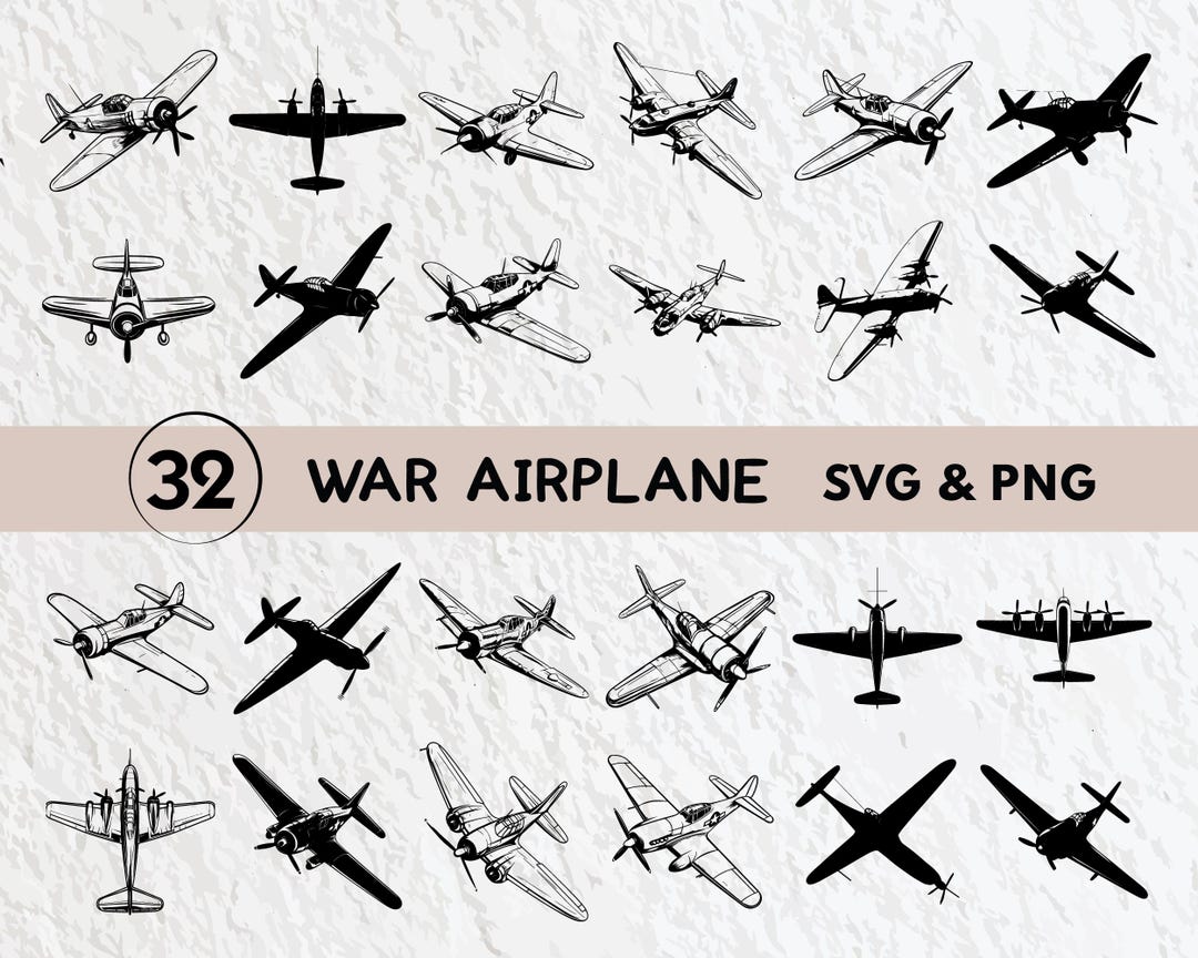 War Airplane SVG Bundle: Silhouette Clipart, Decal Vector (PNG, Cricut ...