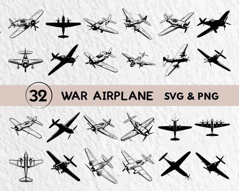 War Airplane SVG Bundle: Silhouette Clipart, Decal Vector (PNG, Cricut ...