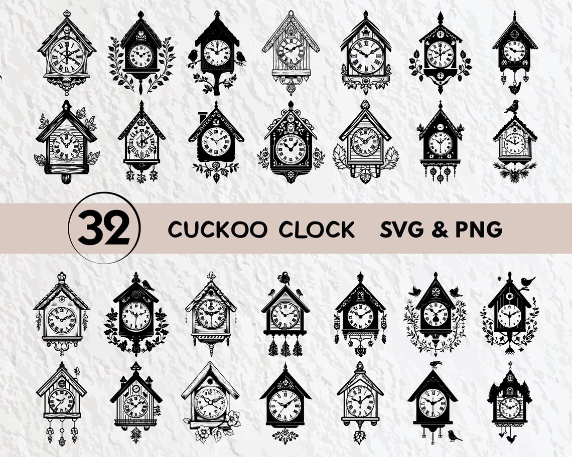 Cuckoo Clock SVG Bundle: Silhouette Clipart, Cricut Decal Files - Etsy