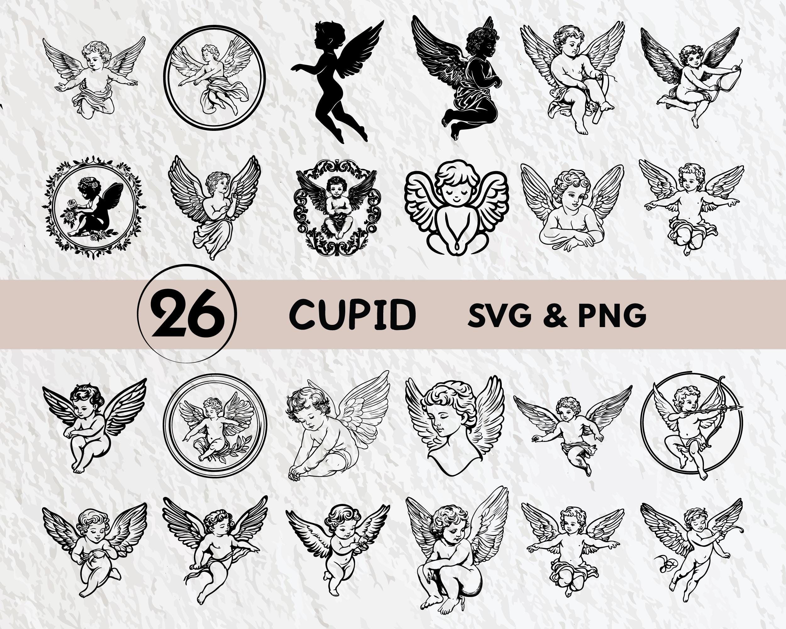 Cupid Svg Bundle, Cupid Silhouette, Cupid Clipart Png, Cupid Outline ...