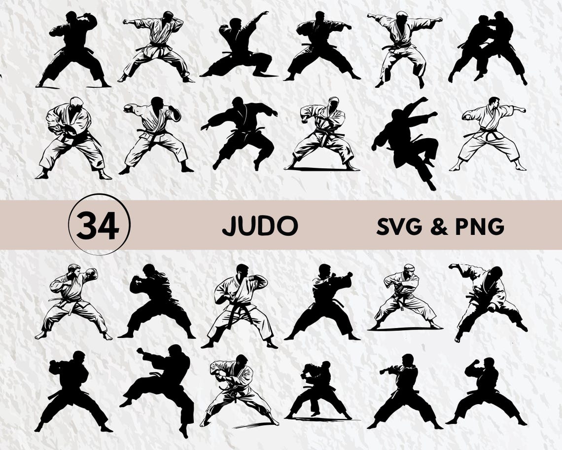 Judo Silhouette Vector Set: Clipart, Outline, Decal (SVG & PNG) - Etsy