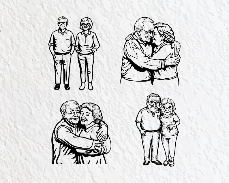 Grandparents Silhouette SVG Bundle: Clipart, Outline, Vector (digital ...