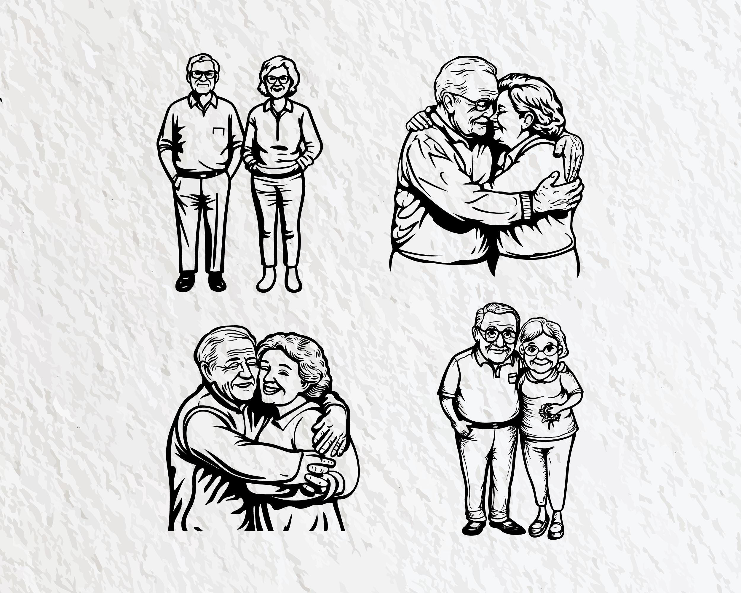 Grandparents Silhouette SVG Bundle: Clipart, Outline, Vector (digital ...