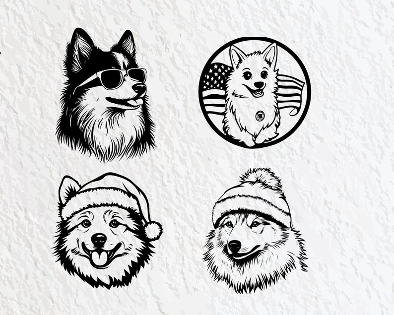American Eskimo Dog SVG Bundle: Silhouette Clipart, Decal Cut Files ...
