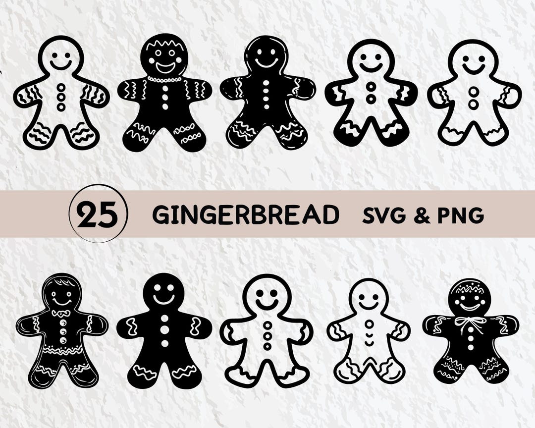 Gingerbread SVG Bundle: Clipart, Silhouette, Outline (PNG, Vector) - Etsy