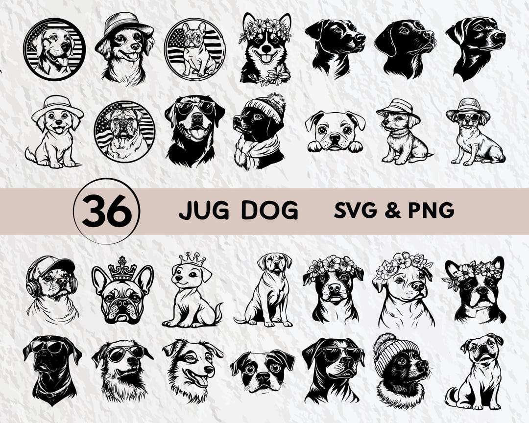 Jug Dog Svg Bundle, Jug Dog Silhouette, Jug Dog Clipart Png, Jug Dog ...
