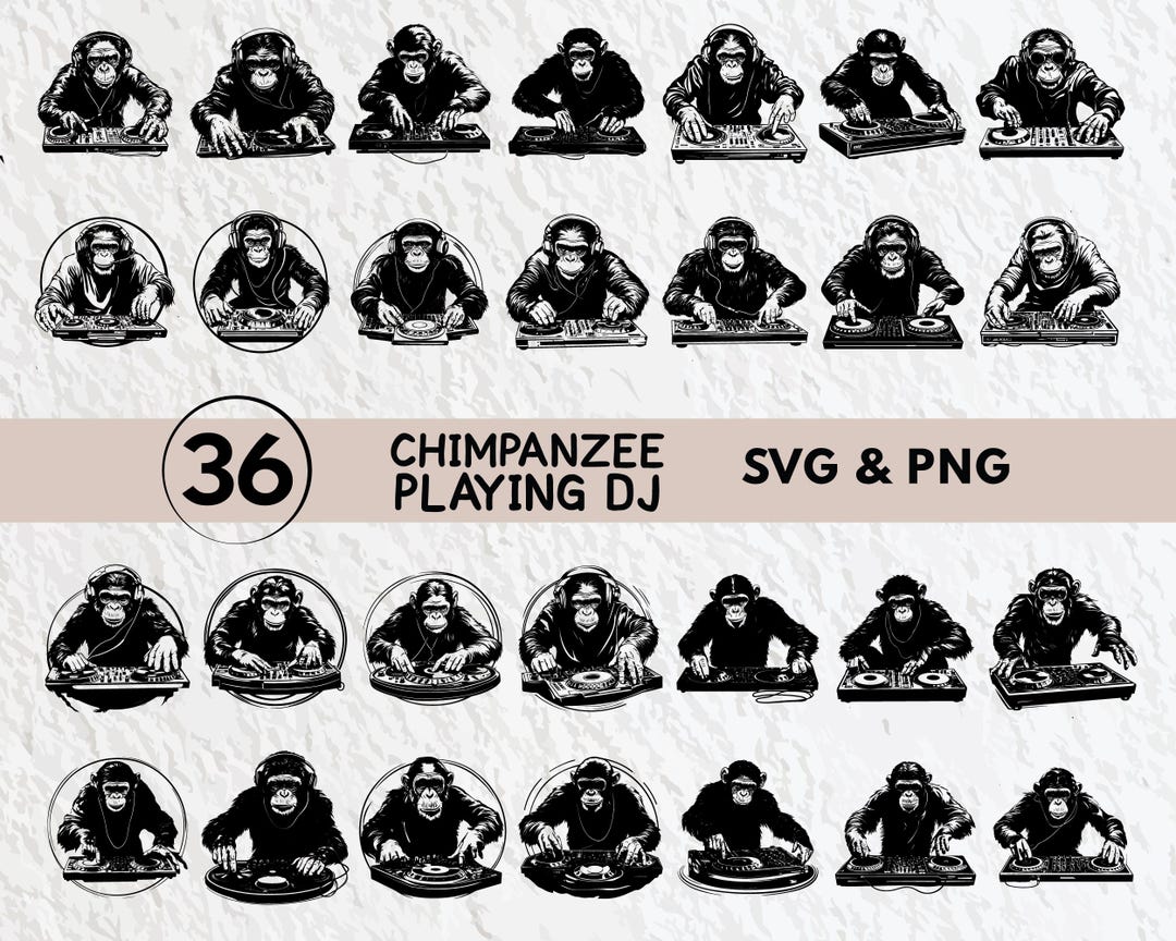 Chimpanzee Playing Dj Svg Bundle, Chimpanzee Playing Dj Silhouette ...