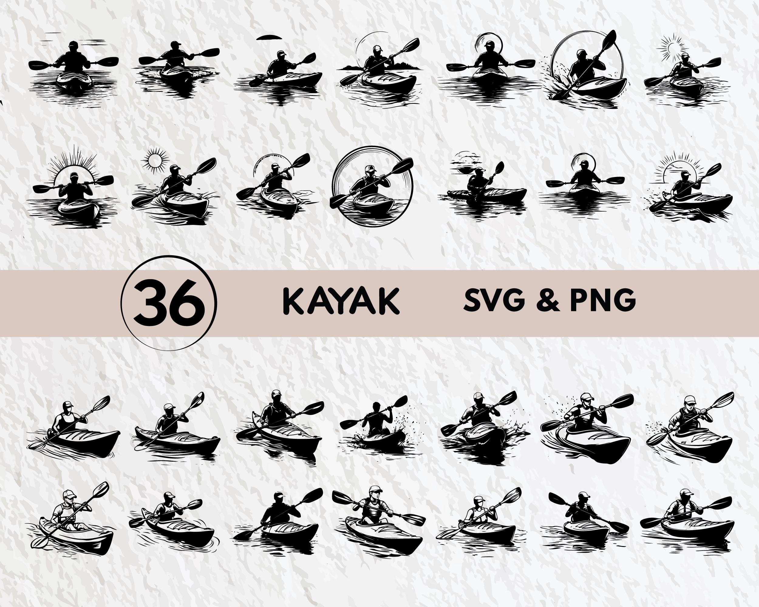 Kayak Svg Bundle, Kayak Silhouette, Kayak Clipart Png, Kayak Outline ...
