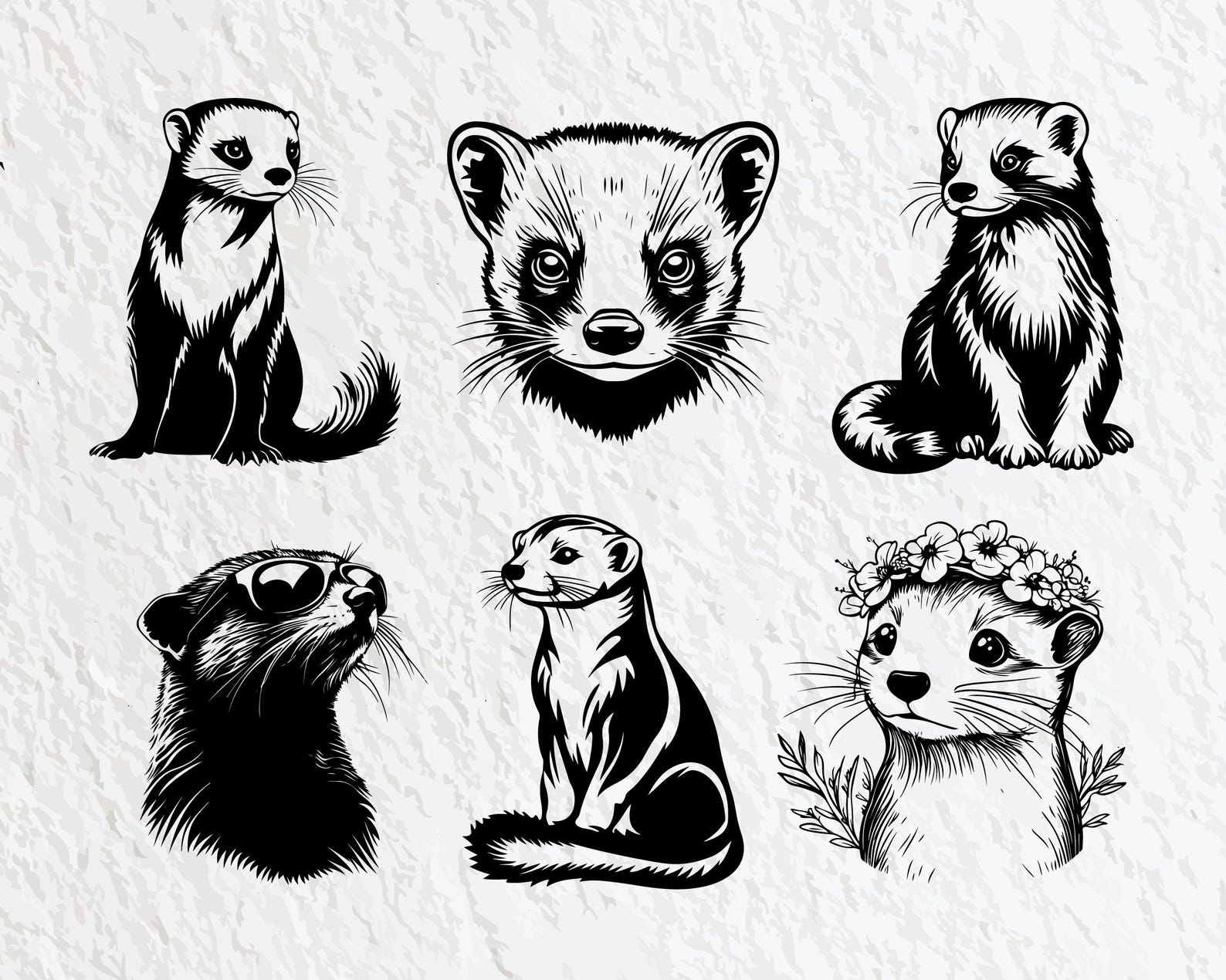 Ferret SVG Bundle: Silhouette Clipart, Vector Cut Files (PNG) - Etsy