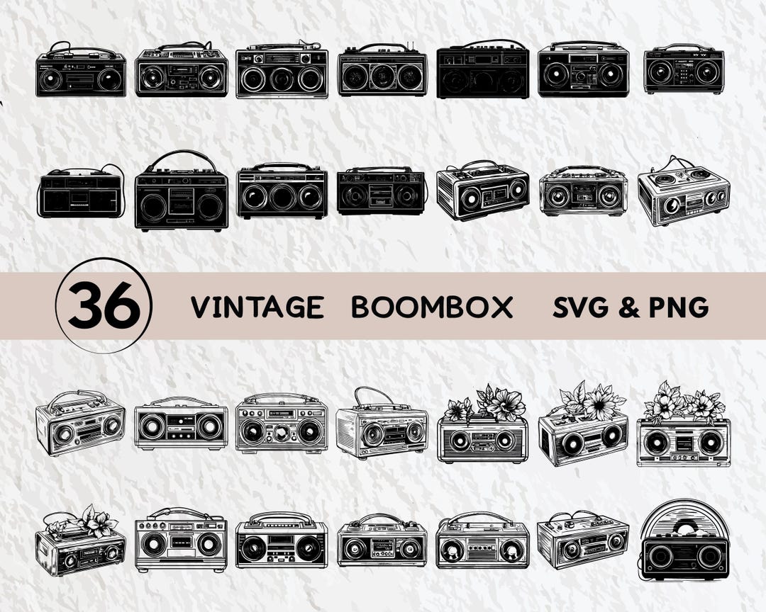 Vintage Boombox SVG Bundle: Retro Radio Clipart (PNG, Vector) - Etsy