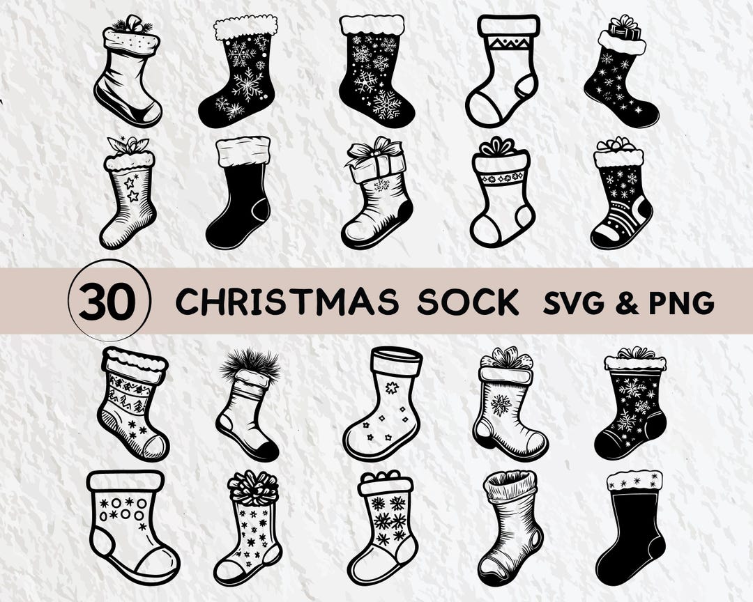 Christmas Sock SVG Bundle: Holiday Clipart, Vector Designs (PNG, SVG ...