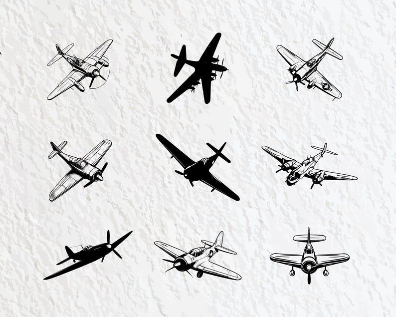 War Airplane SVG Bundle: Silhouette Clipart, Decal Vector (PNG, Cricut ...