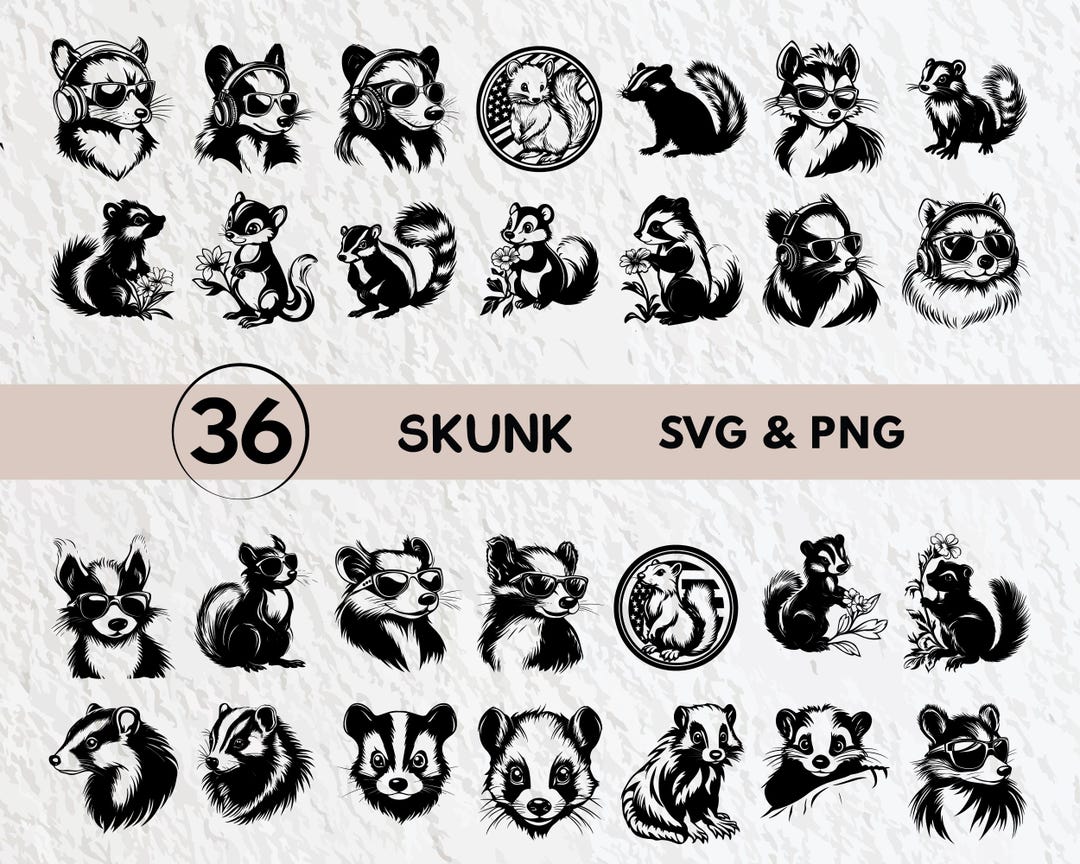 Skunk SVG Bundle: Silhouette Clipart, Cricut Cut Files (PNG) - Etsy