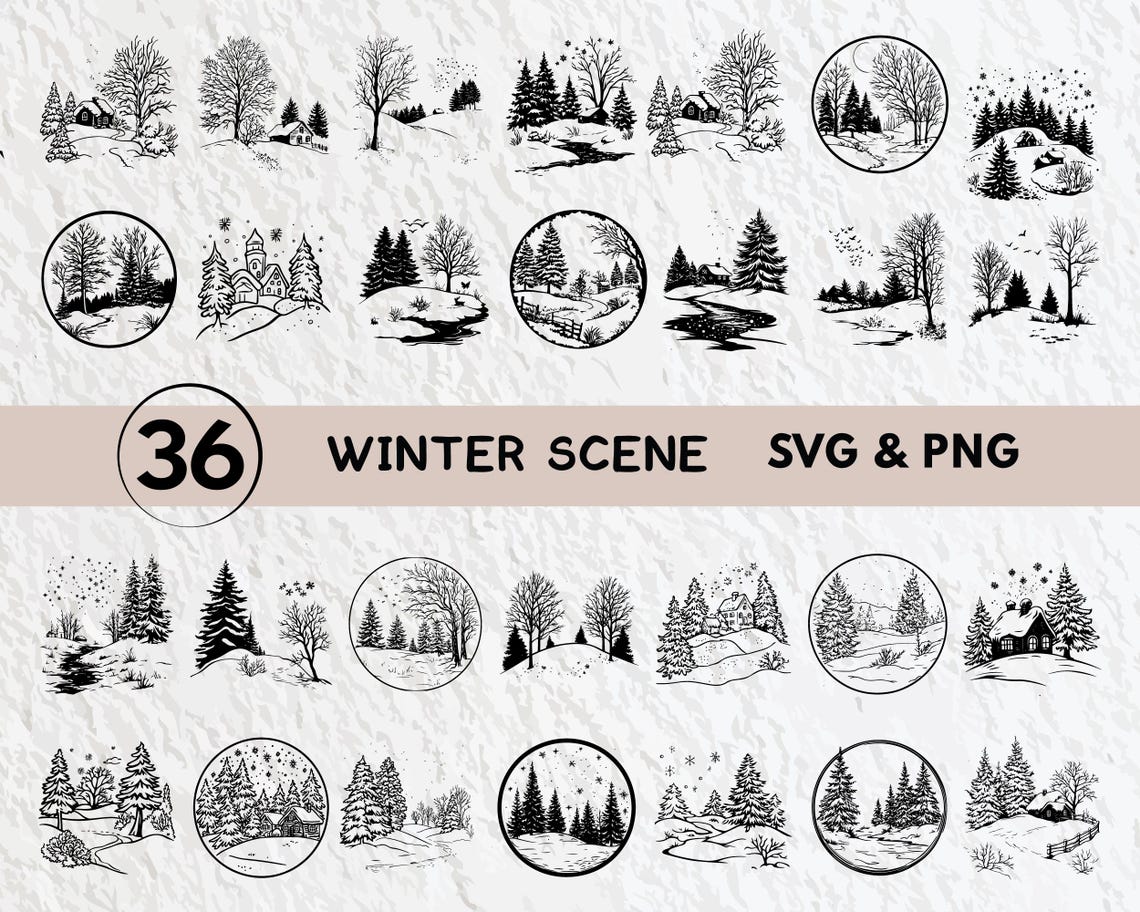 Winter Scene Svg Bundle, Winter Scene Silhouette, Winter Scene Clipart ...