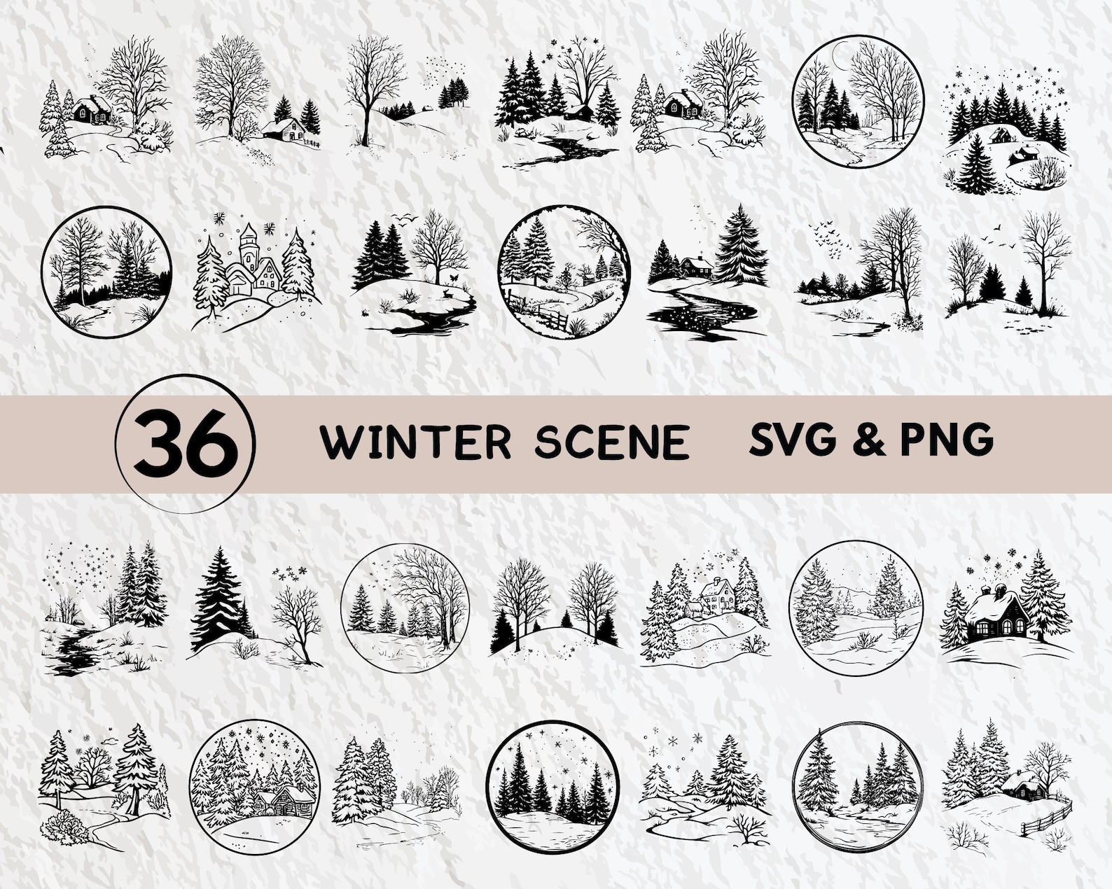 Winter Scene SVG Bundle: Holiday Clipart, Logo Icon Decals (PNG, SVG ...