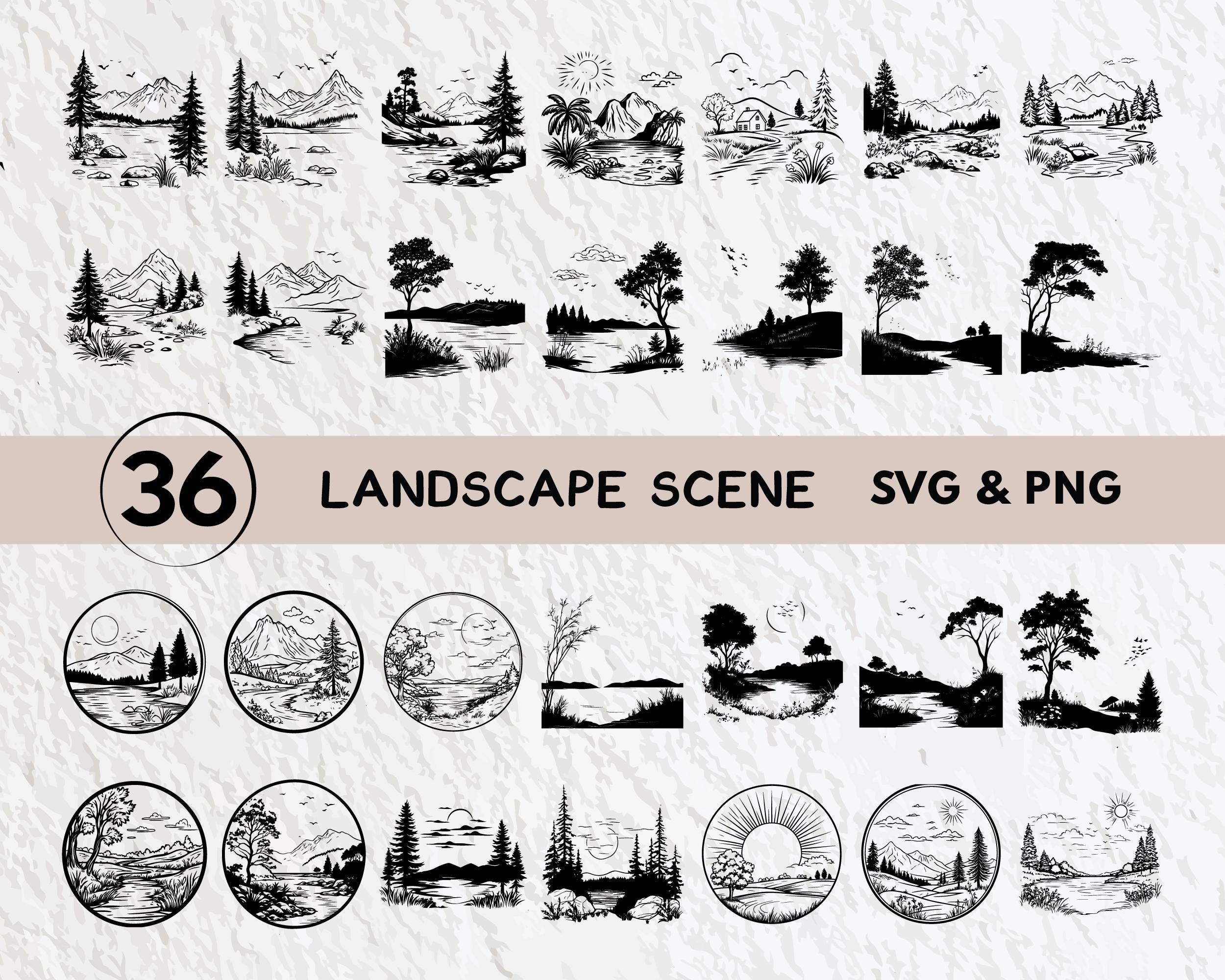 Landscape Scene SVG Bundle: Silhouette Clipart, Vector Decals (PNG) - Etsy