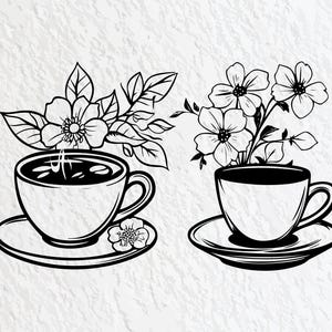 Coffee With Flowers SVG Bundle: Floral Coffee Clipart (digital Download ...