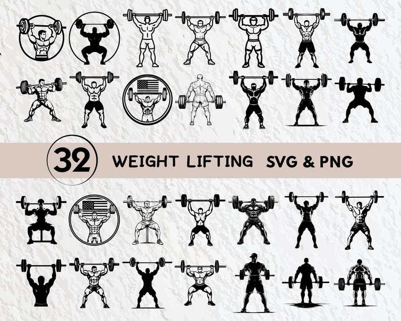 Weight Lifting SVG Bundle: Silhouette Clipart, Logo Icon (digital ...