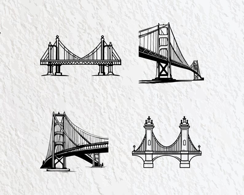 Bridge Silhouette SVG Bundle: Vector Clipart, Logo, Decal (digital ...