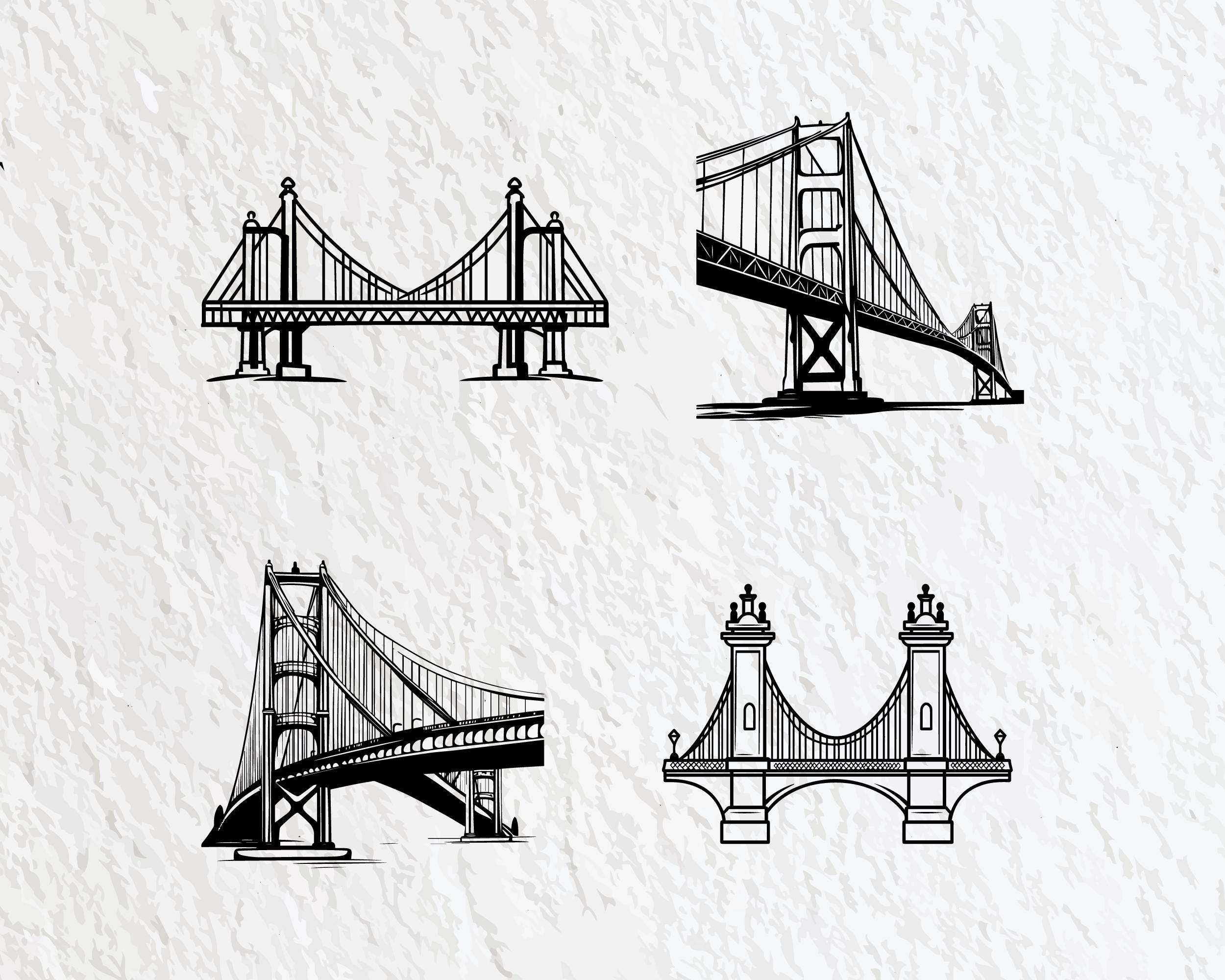 Bridge Silhouette SVG Bundle: Vector Clipart, Logo, Decal (digital ...