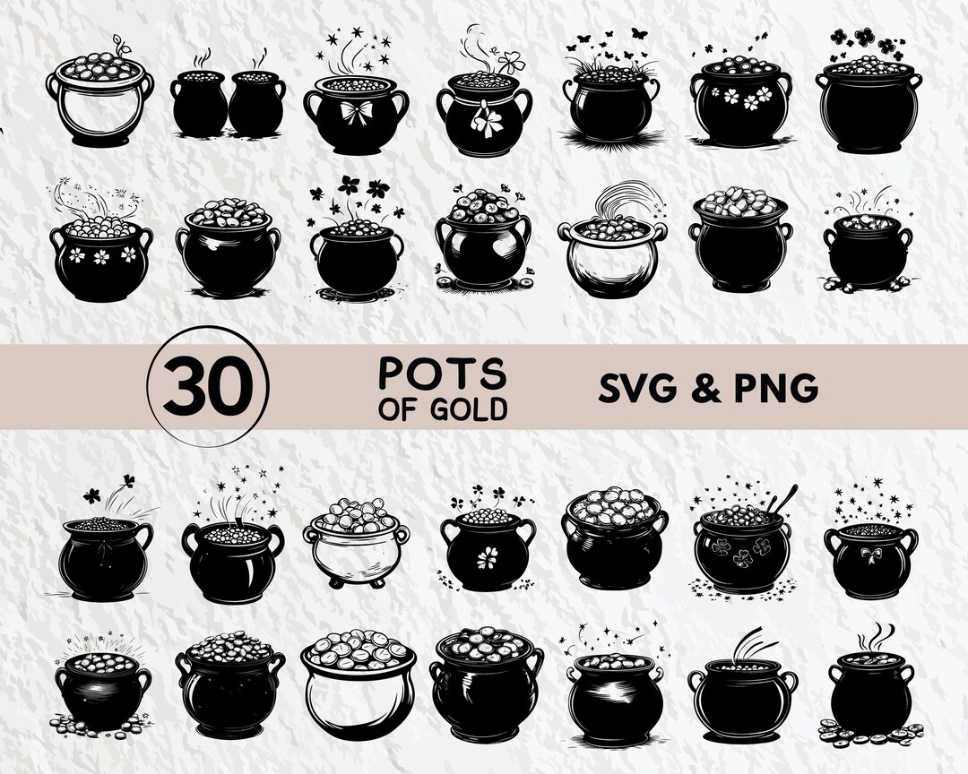 Pots of Gold SVG Bundle: St. Patrick's Day Clipart (PNG, Vector) - Etsy