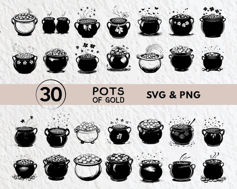 Pots of Gold SVG Bundle: St. Patrick's Day Clipart (PNG, Vector) - Etsy