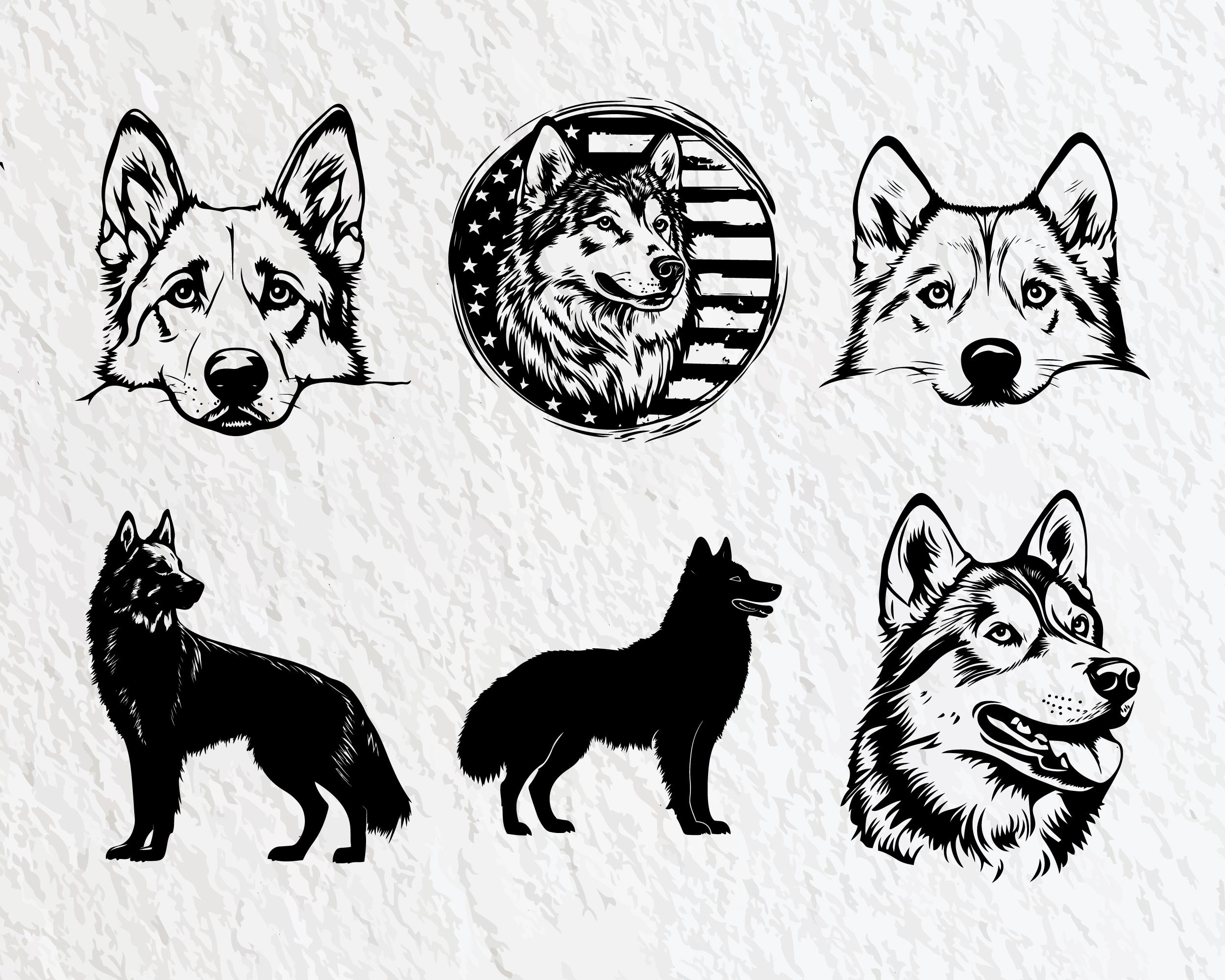 Northern Inuit Dog SVG Bundle: Clipart, Silhouette, Logo (digital ...