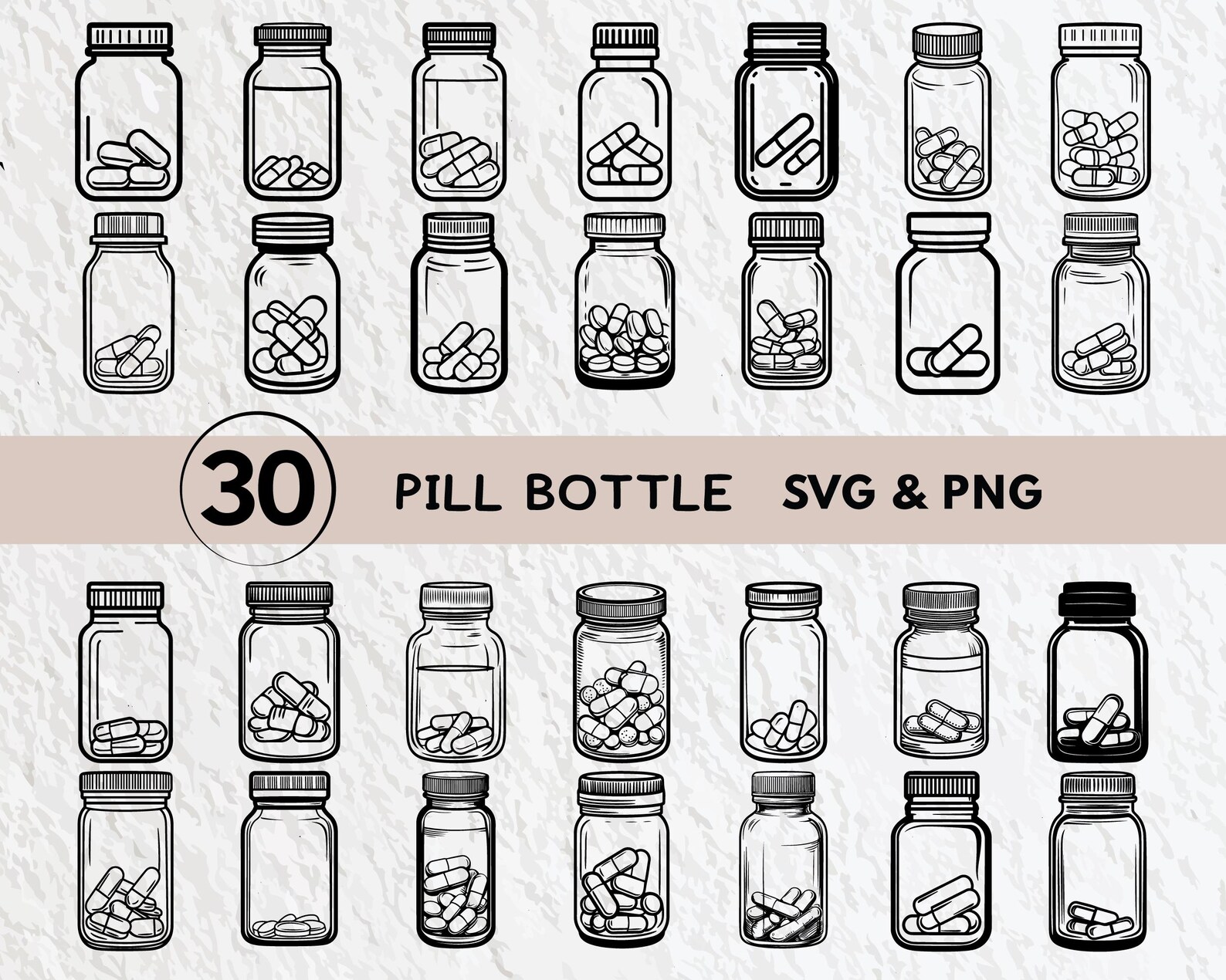 Pill Bottle SVG Bundle: Clipart, Outline, Vector (digital Download) - Etsy