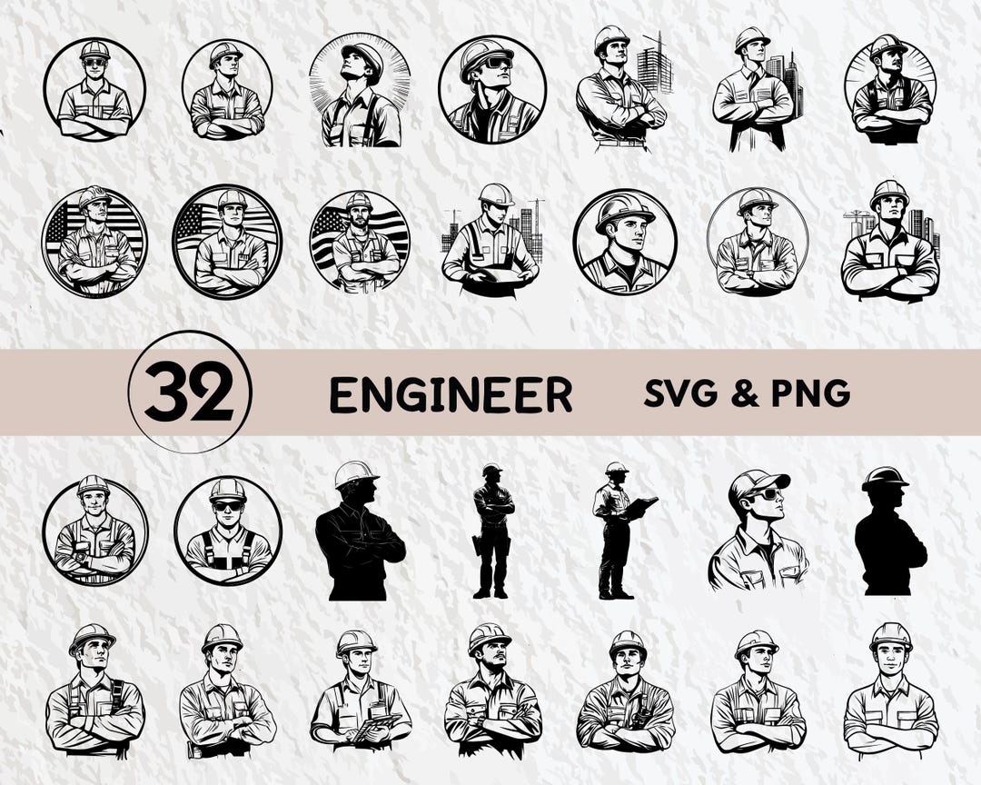 Engineer Silhouette SVG Bundle: Clipart, Logo, Icon (digital Download ...