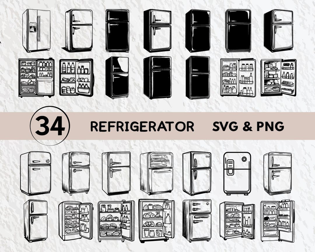 Refrigerator SVG Bundle: Outline Icon, Logo Vector (digital Download ...