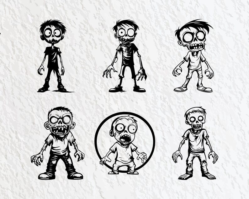 Cartoon Zombie SVG Bundle: Clipart, Silhouette, Outline (PNG, Cut Files ...