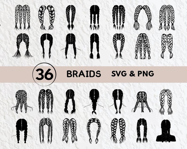 Braids SVG Bundle: Hairstyle Clipart, Logo & Icon (PNG, Vector) - Etsy