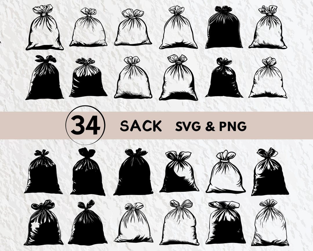 Sack Svg Bundle, Sack Silhouette, Sack Clipart Png, Sack Outline, Sack ...
