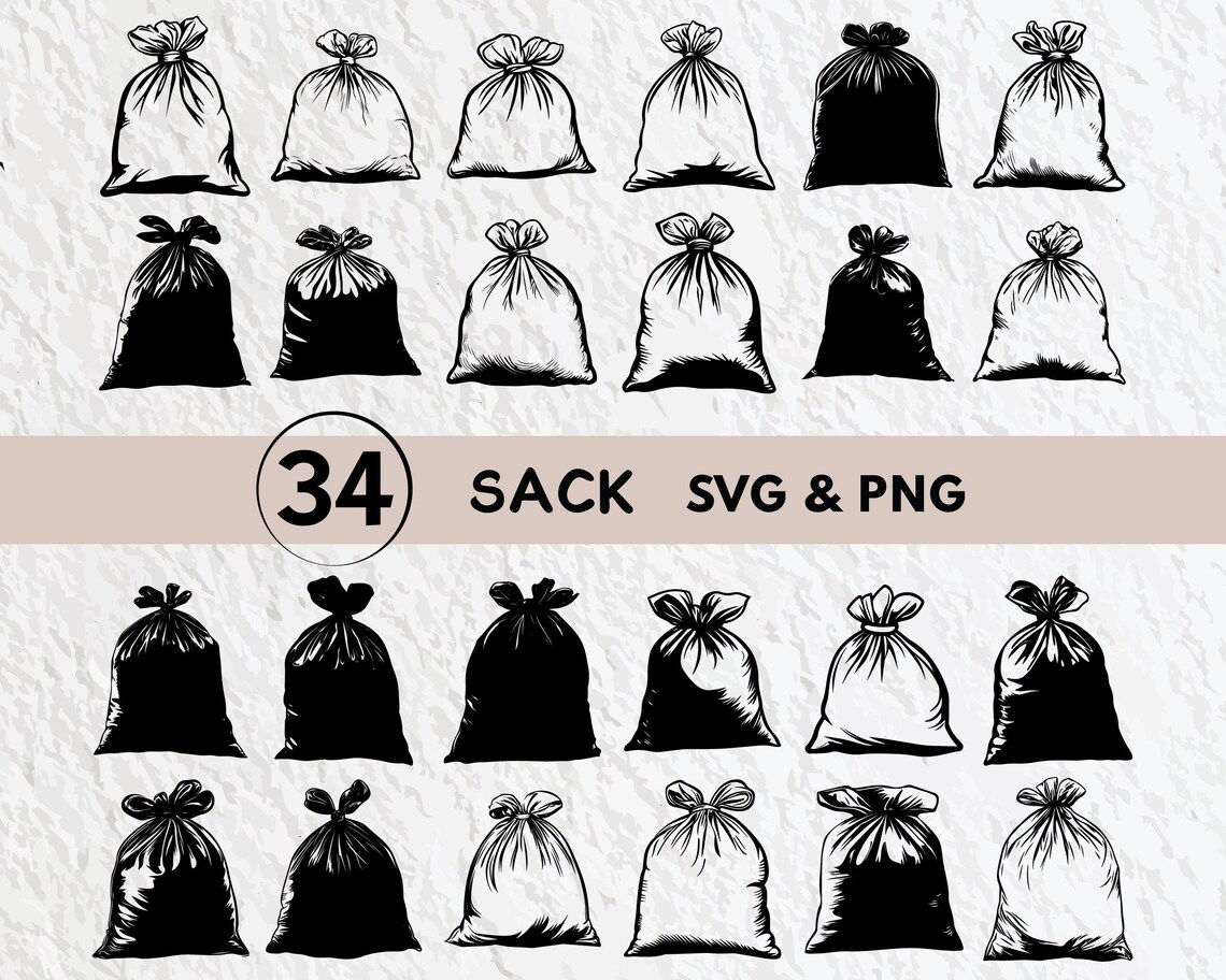 Sack Svg Bundle, Sack Silhouette, Sack Clipart Png, Sack Outline, Sack ...