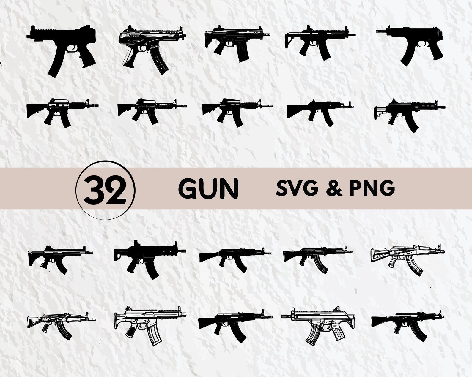 Gun Svg Bundle, Gun Silhouette, Gun Clipart Png, Gun Outline, Gun ...