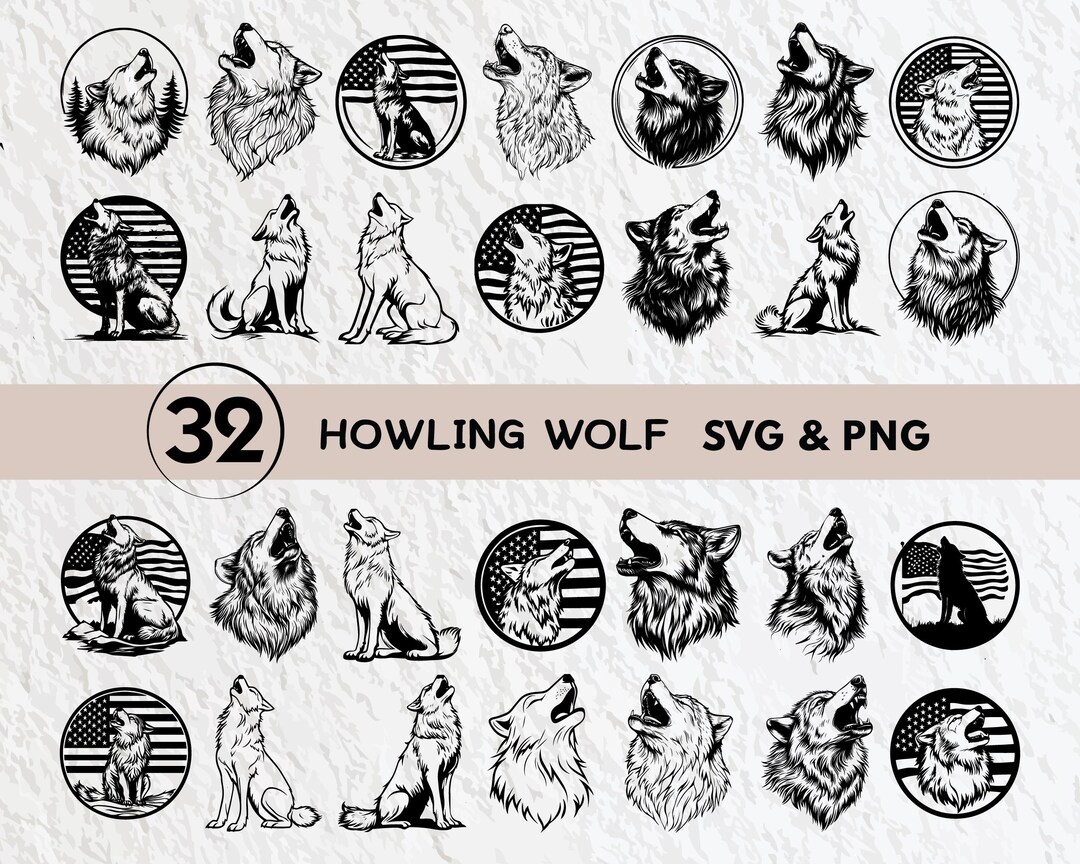 Howling Wolf SVG Bundle: Wolf Outline Art, Cricut Decal (digital ...