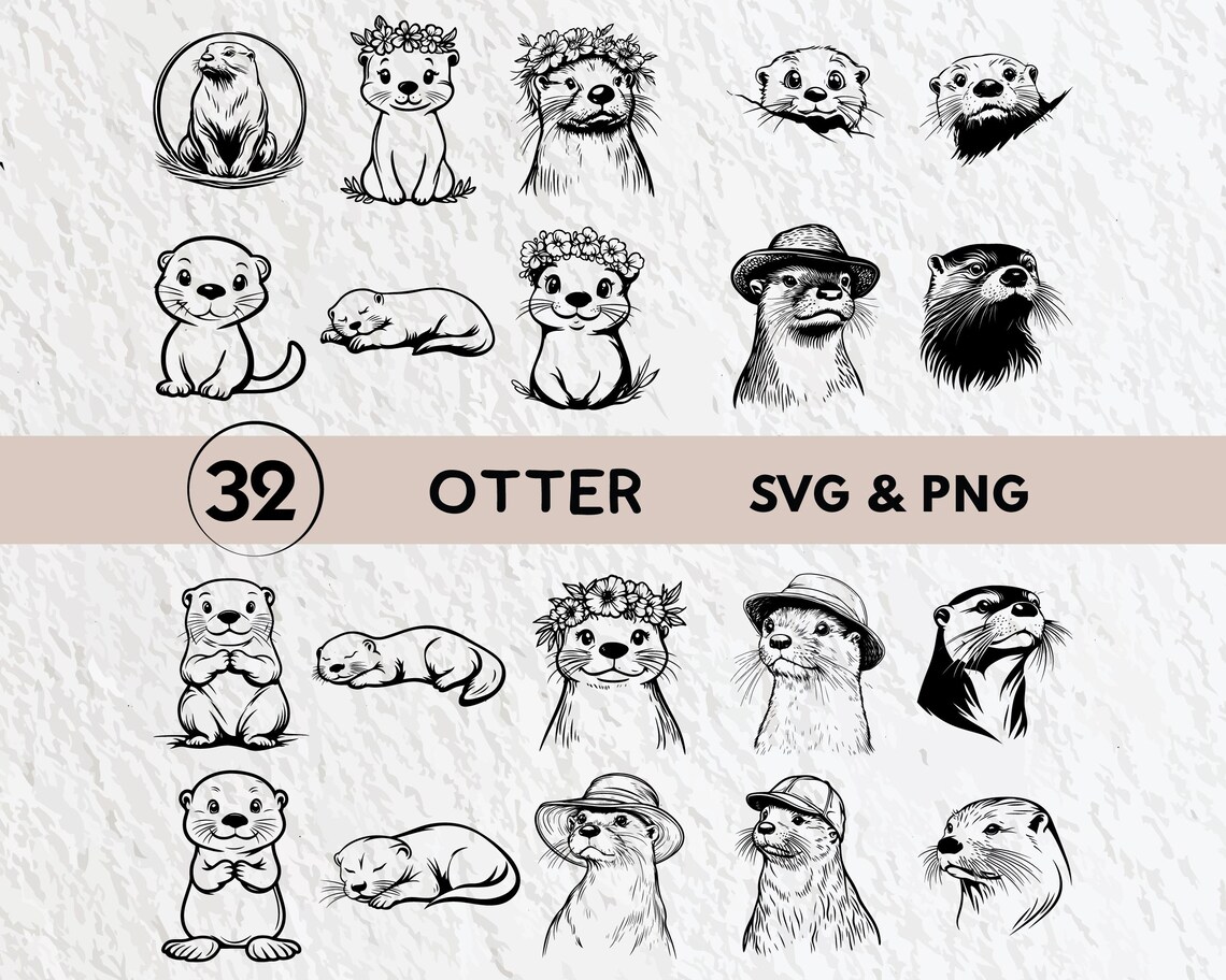 Otter Svg Bundle, Otter Silhouette, Cute Otter Clipart Png, Otter ...