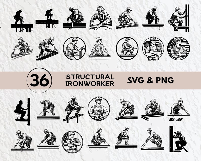 Structural Ironworker SVG Bundle: Silhouette Clipart, Logo Icon ...